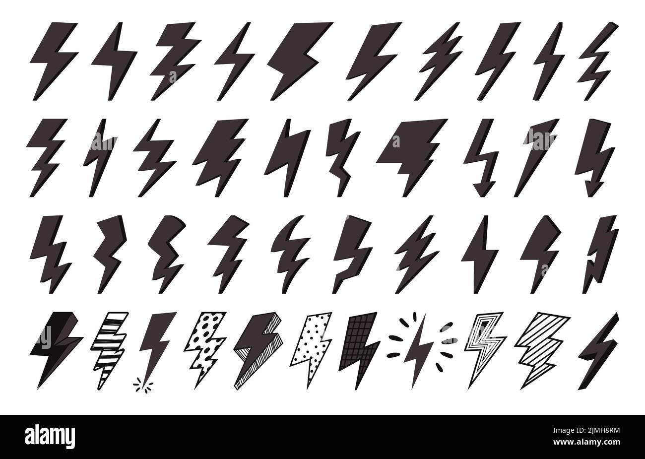 Flash icons. Lightning or thunderbolt storm symbols. Natural or electrical strikes isolated on ...