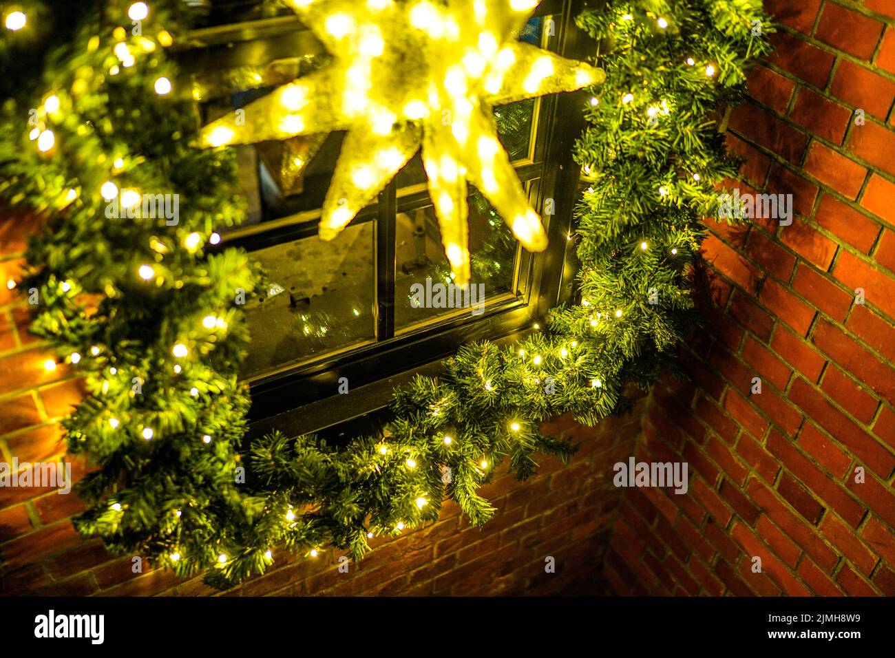 Christmas decorated window Stock Photo - Alamy