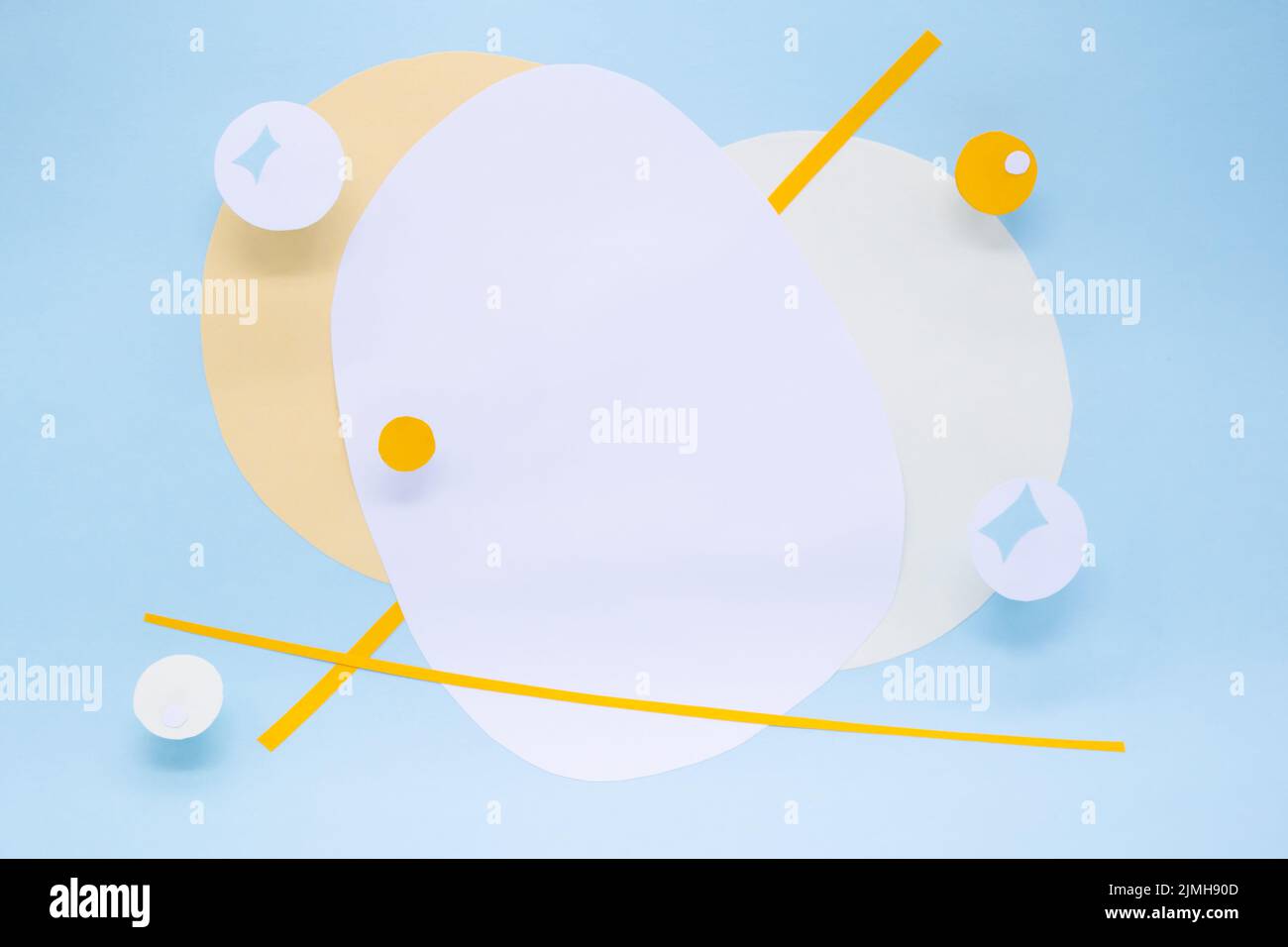 Abstract background with 3D paper elements in blue, white, beige and ...