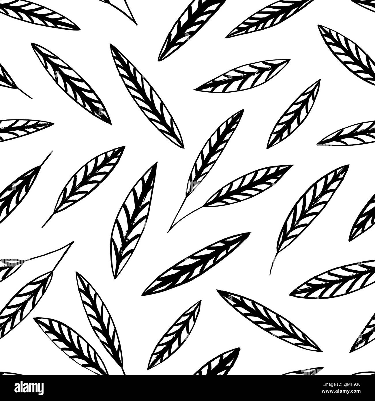 Hand drawn seamless stylized black leaf pattern Stock Vector Image ...