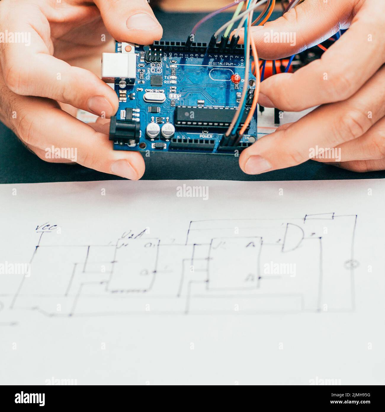 electronic invention engineer hands circuit design Stock Photo - Alamy