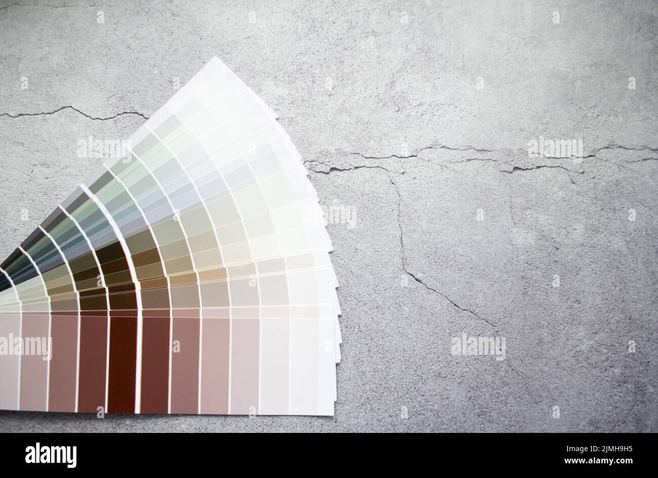 Paint samples colors swatch for interior design. Gray concrete cracked ...