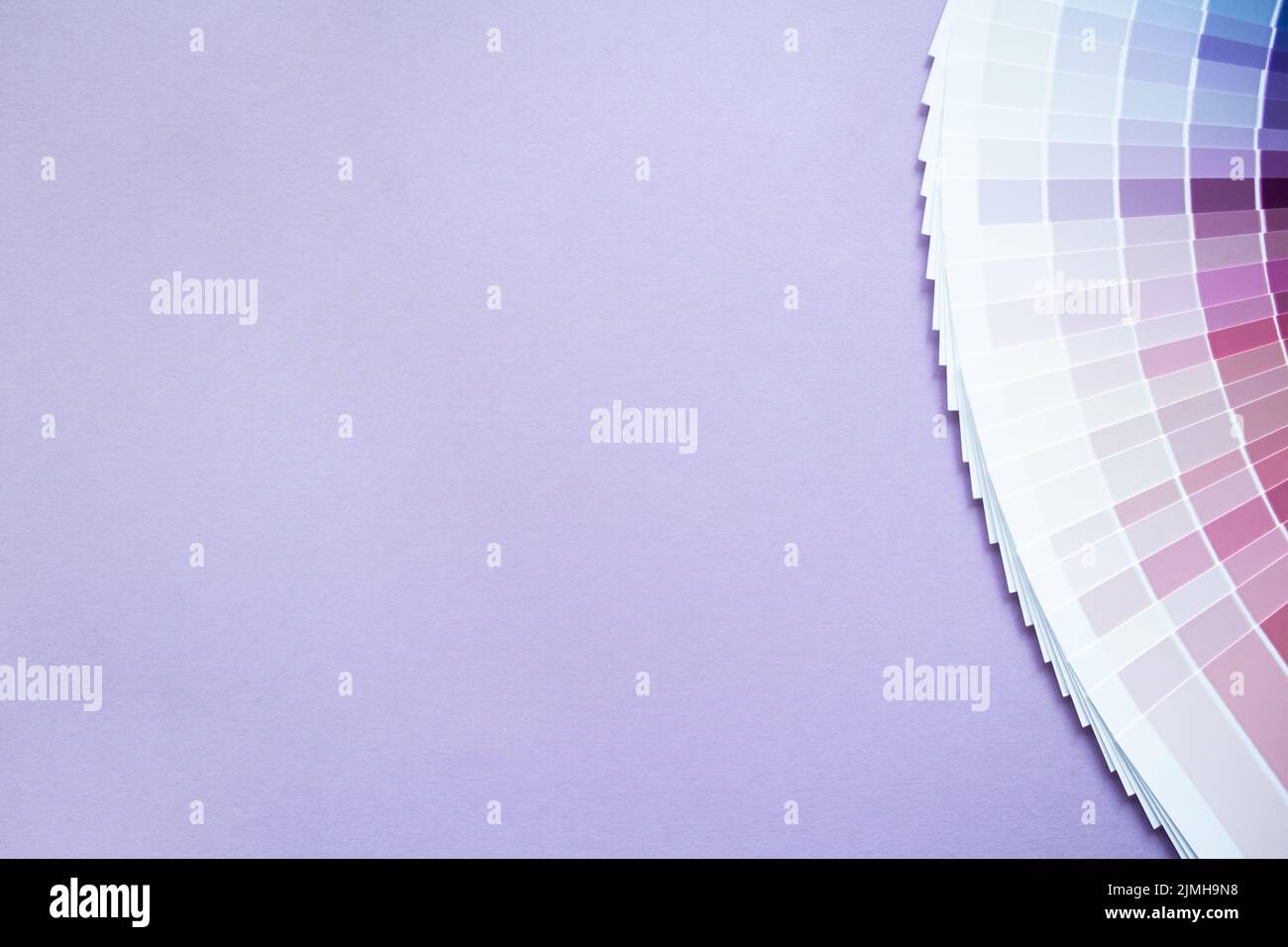 Paint samples colors swatch for interior design. Lilac background, copy ...
