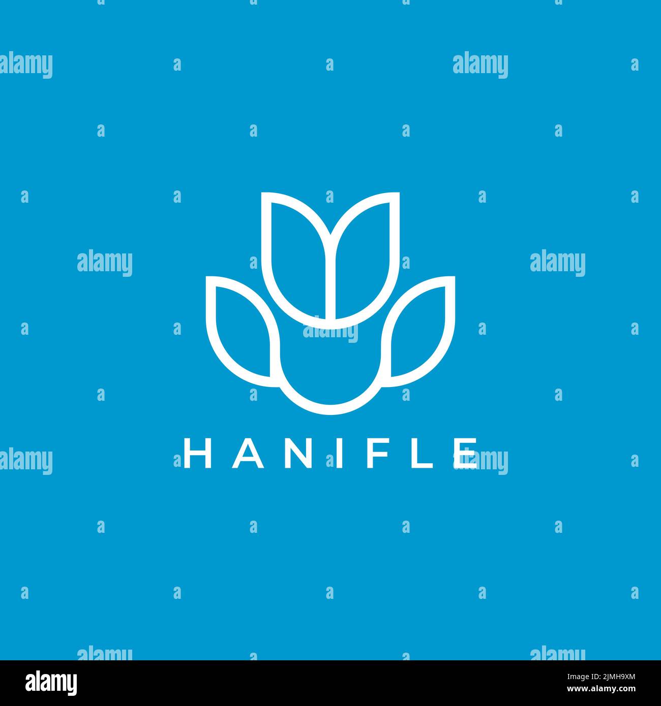 A vector illustration of a white Hanifle logo sample on a blue ...