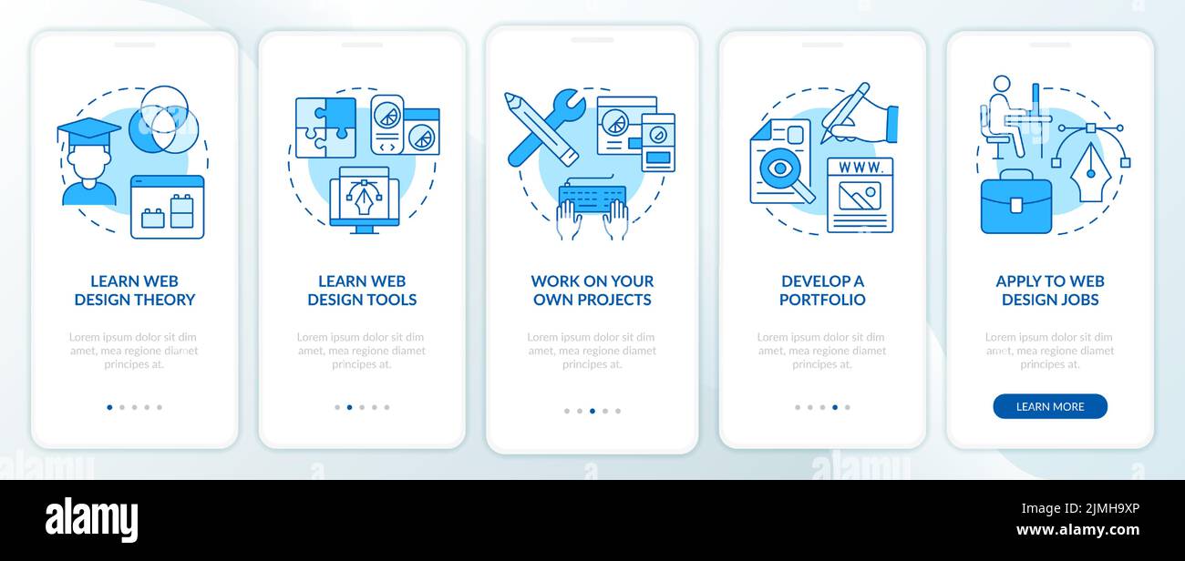 Becoming web designer blue onboarding mobile app screen Stock Vector ...