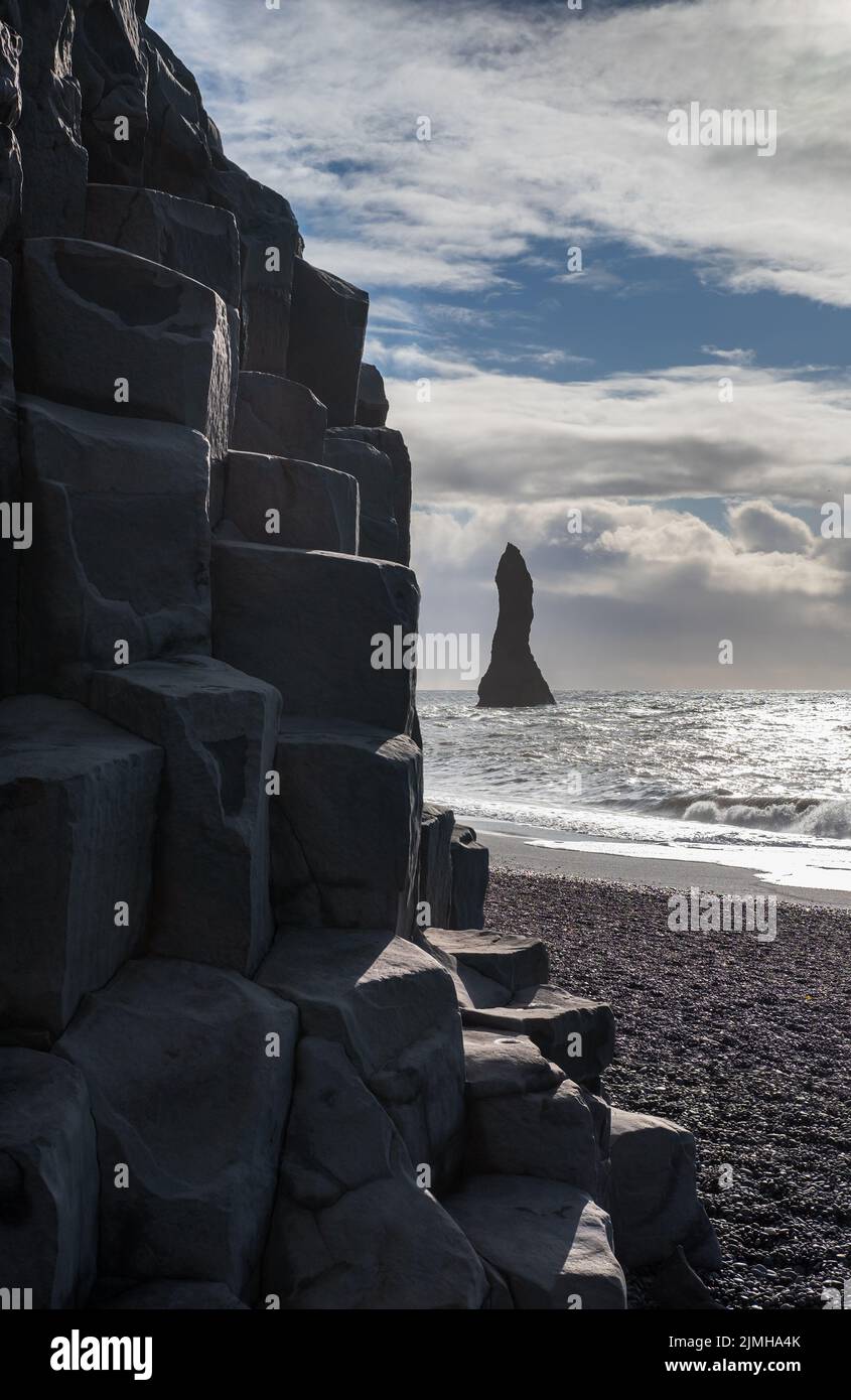 The famous Black Sand ocean Beach, mount Reynisfjall and Picturesque ...