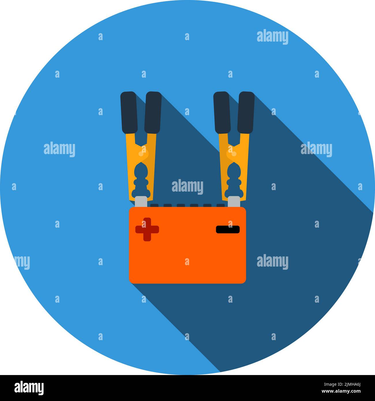 Car Battery Charge Icon Flat Circle Stencil Design With Long Shadow