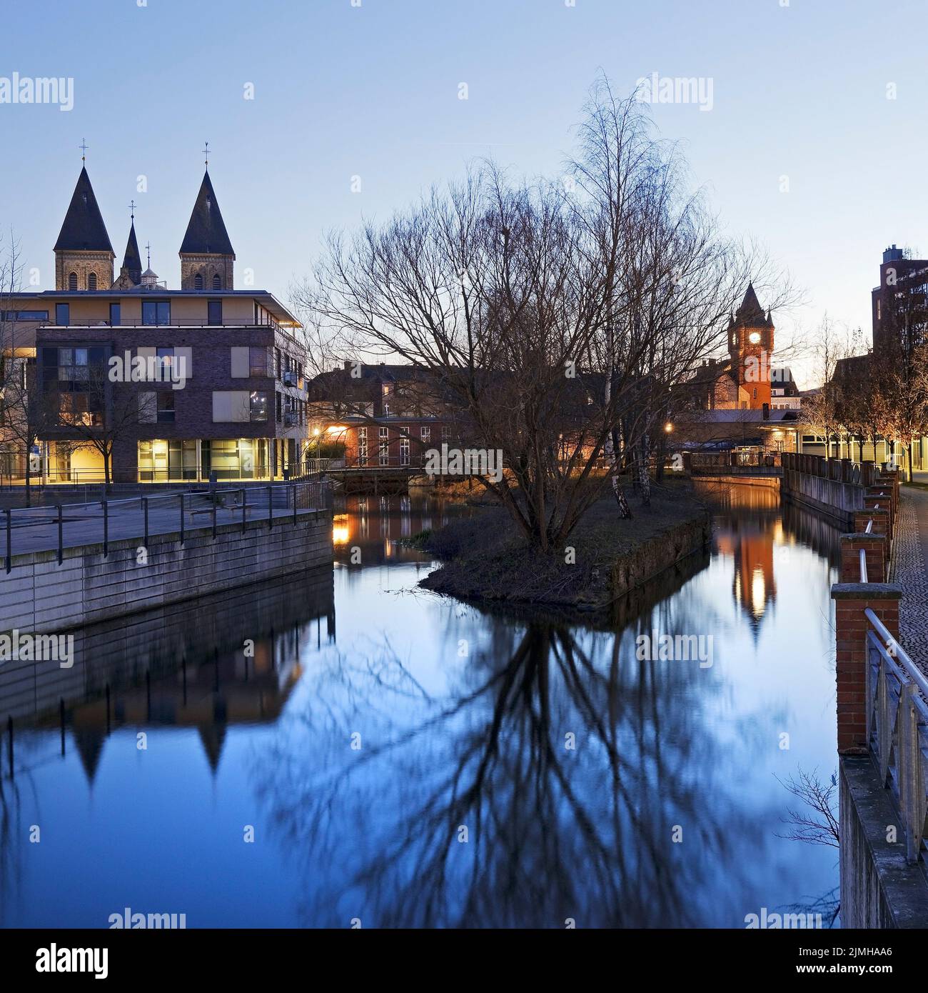 St. Antonius parish church and old town hall tower with the Dinkel ...