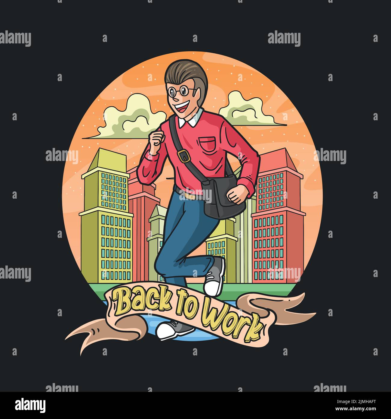 A vector design of a man with a bag running , back to work concept on a ...