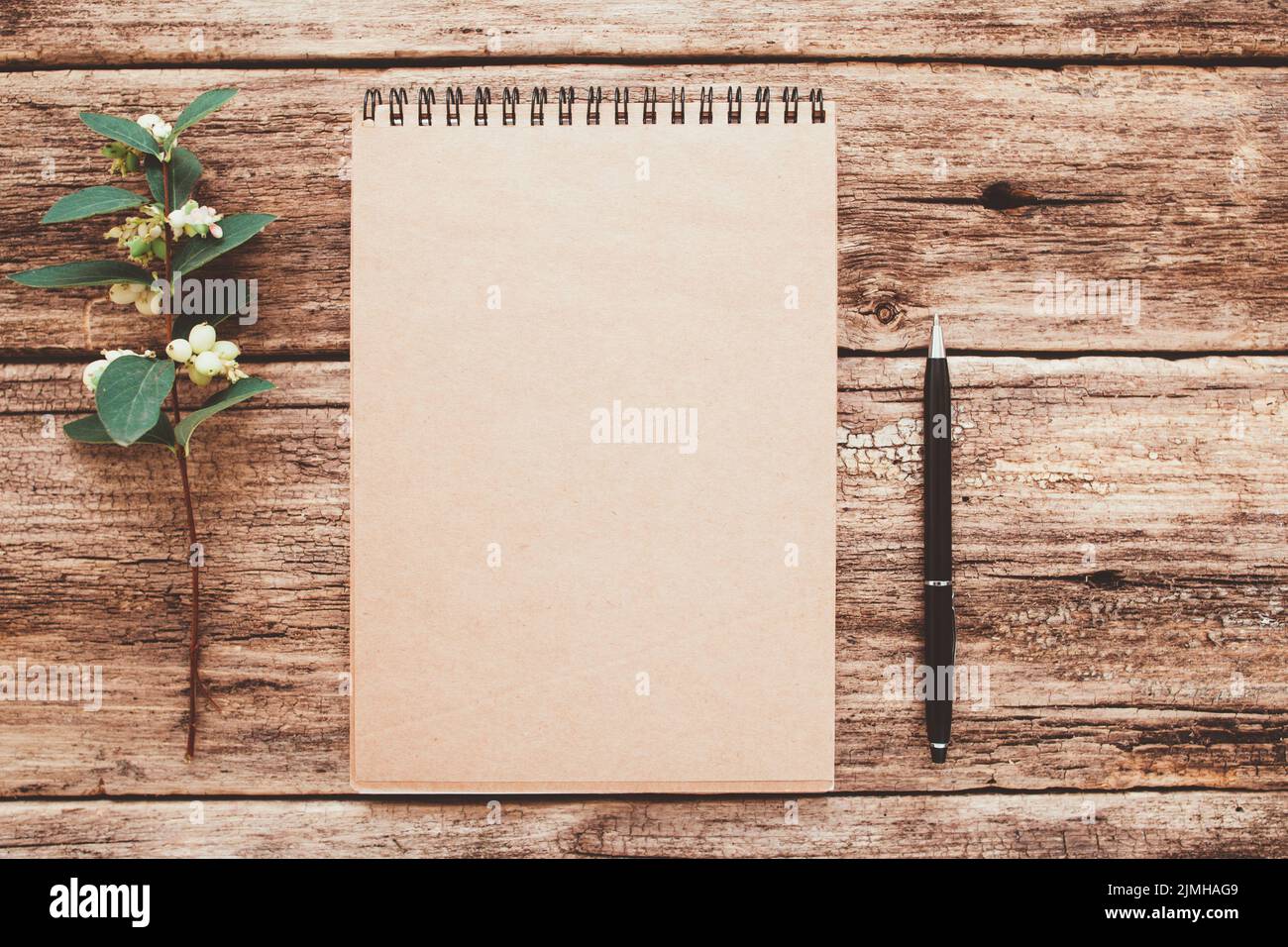 vintage blank notepad writer workplace mistletoe Stock Photo - Alamy