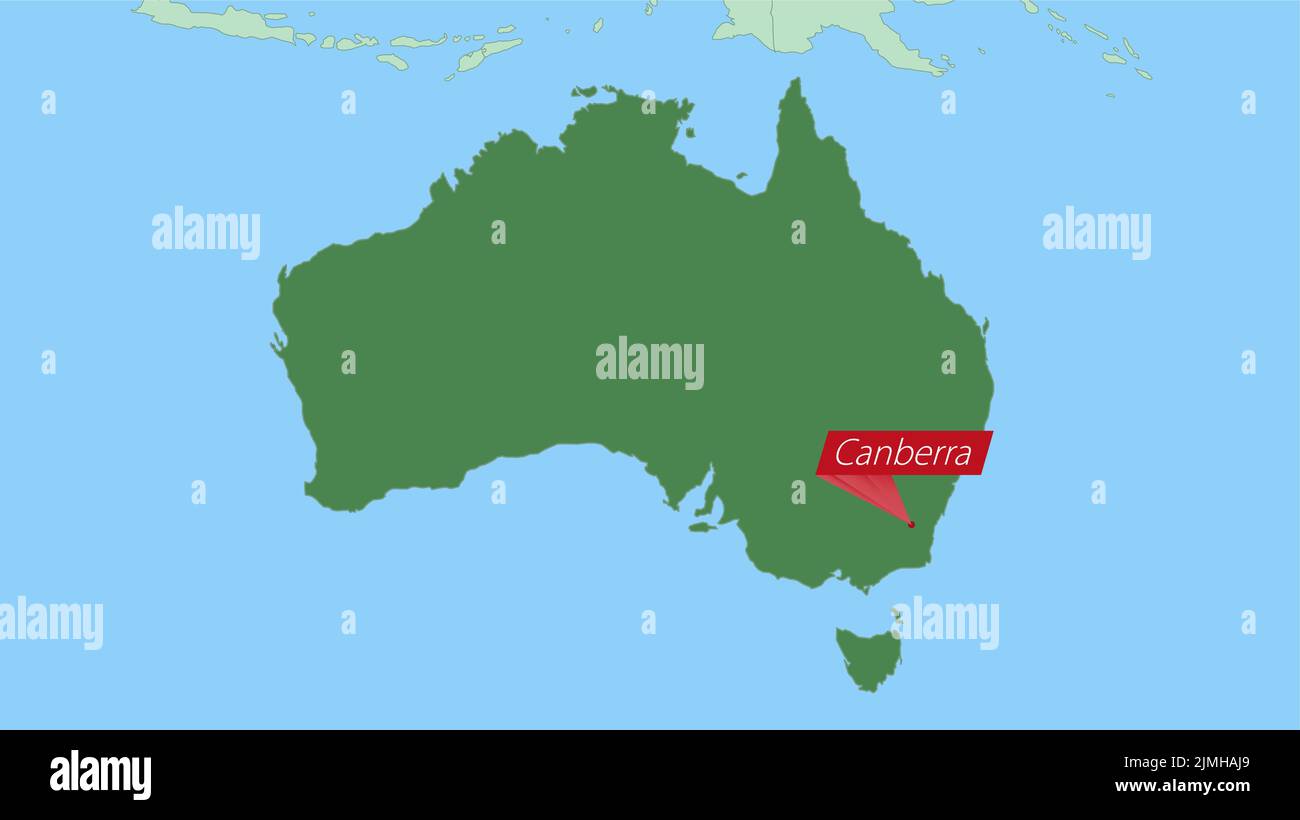 Map of Australia with pin of country capital. Australia Map with ...