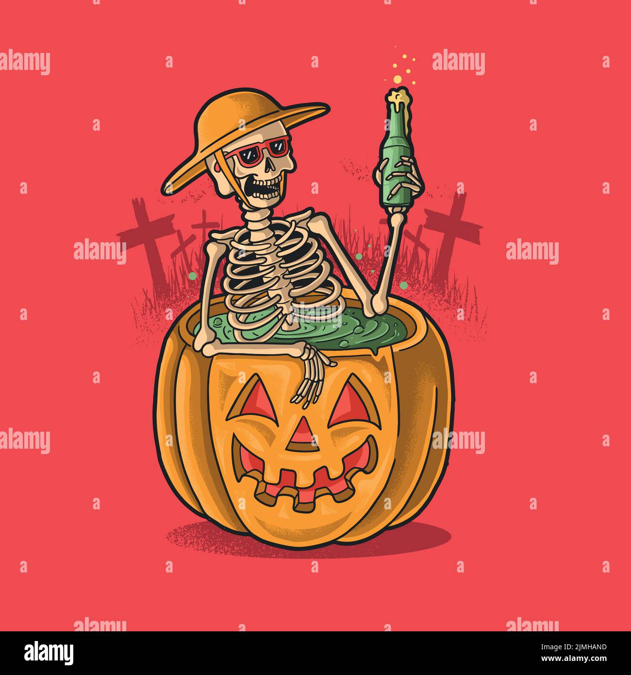 A vector design of a skeleton holiday bathing with drinking beer on a ...