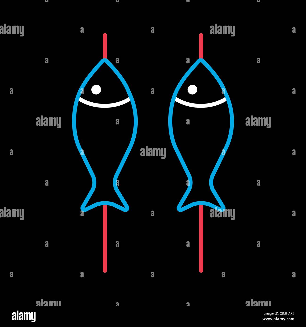 Fish roast on the barbecue grill vector isolated on black background ...