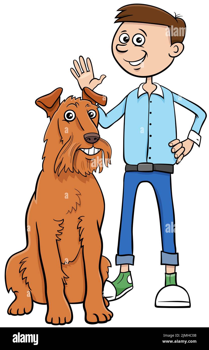 Cartoon boy character with his pet dog Stock Photo - Alamy