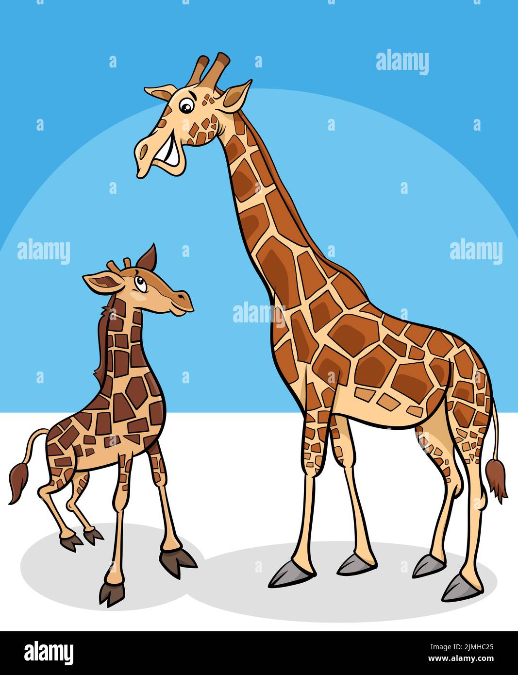 Cartoon baby giraffe animal character with mother Stock Photo - Alamy