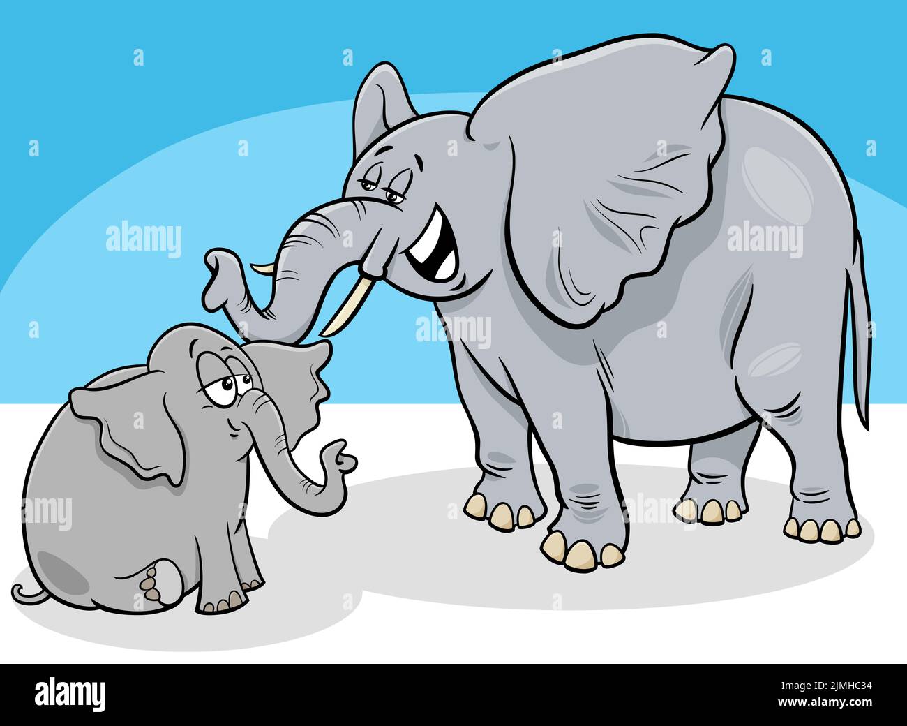 Cartoon baby elephant animal character with his mother Stock Photo - Alamy