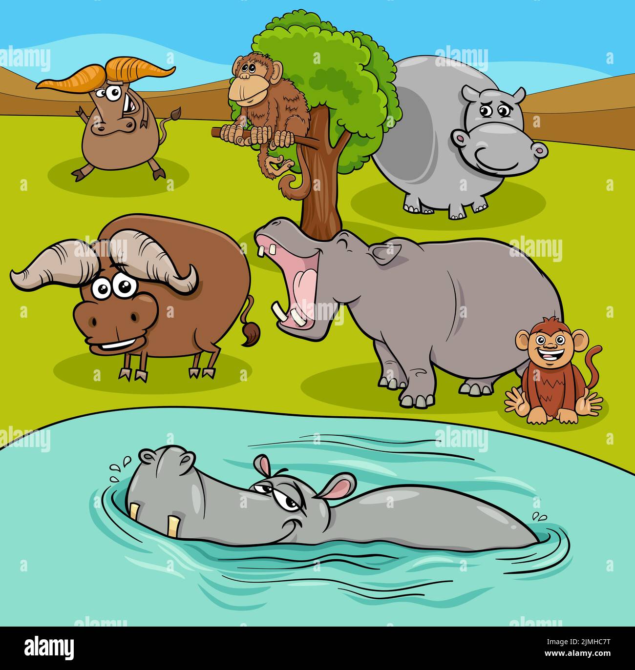 Cartoon African wild animals comic characters group Stock Photo - Alamy
