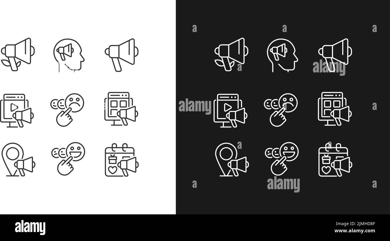 Marketing channels pixel perfect linear icons set for dark, light mode ...