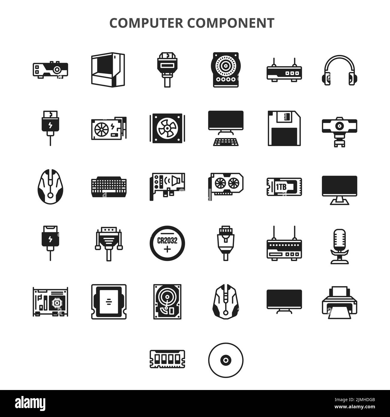 A set of computer component icons with a white background Stock Vector ...