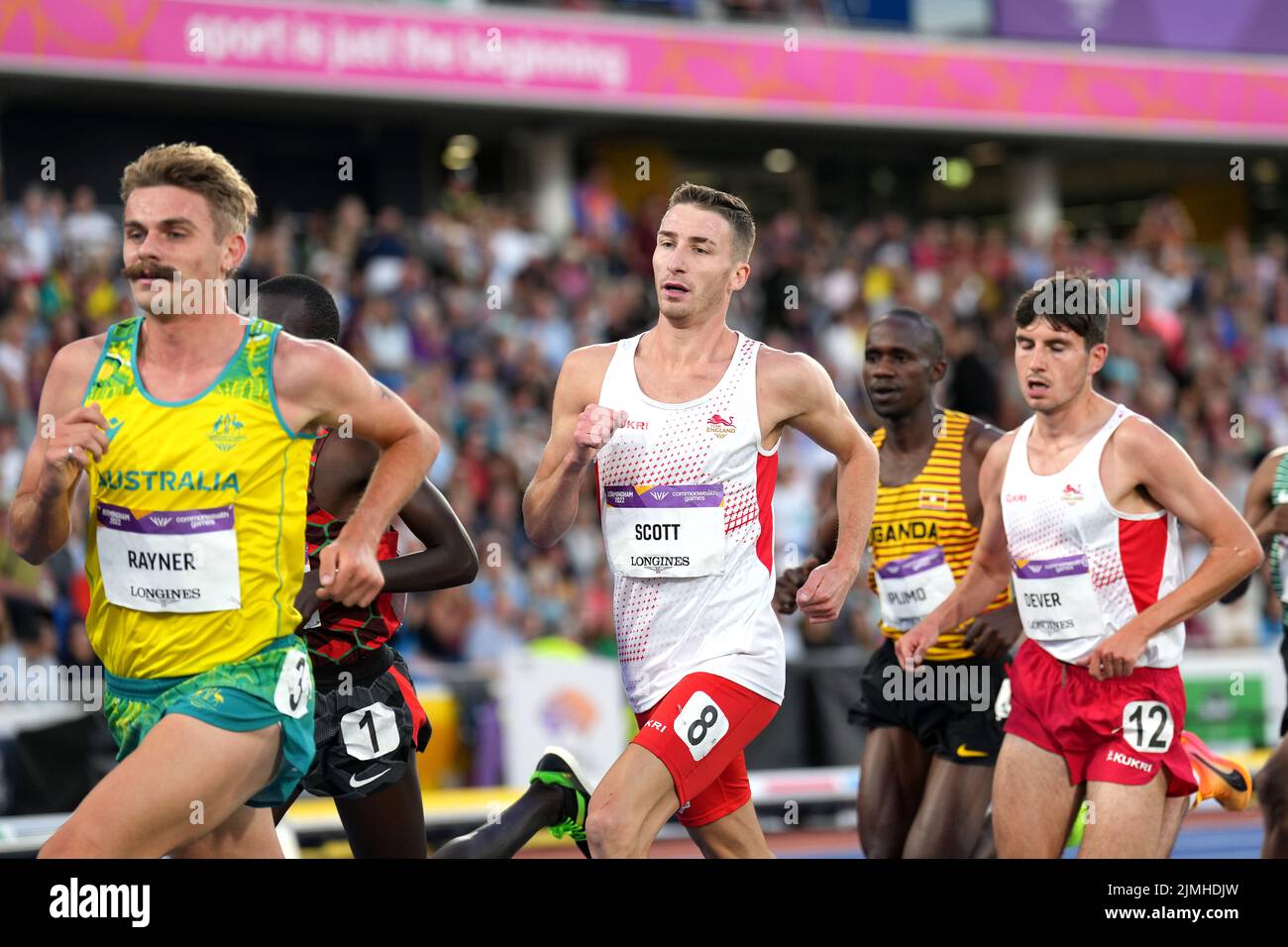 England's Marc Scott (centre) and Patrick Dever during the Men's 5000m Final at Alexander ...