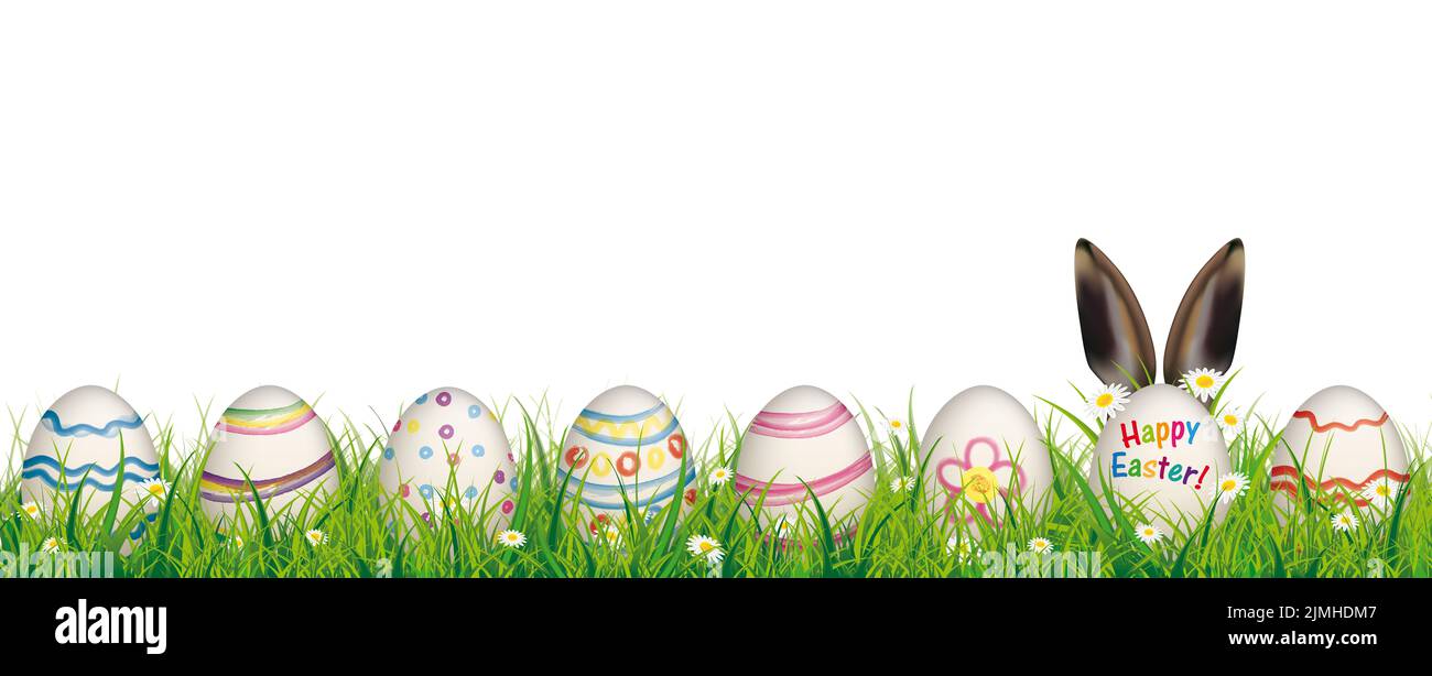 Natural Easter Eggs Happy Easter Rabbit Ears White Header Stock Photo ...