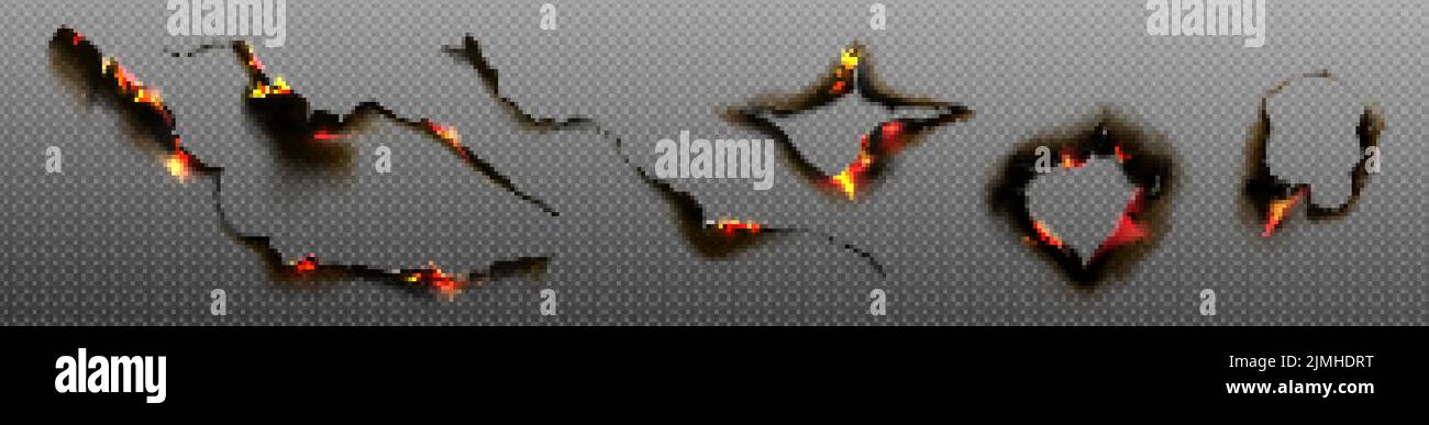 Burn paper holes and borders, burnt page with smoldering fire on ...