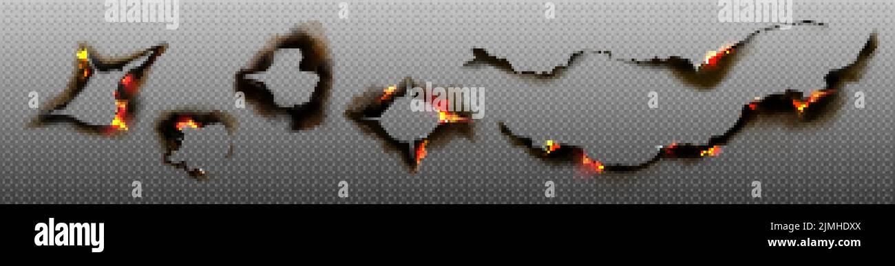 Burn paper holes and borders, burnt page with smoldering fire on ...