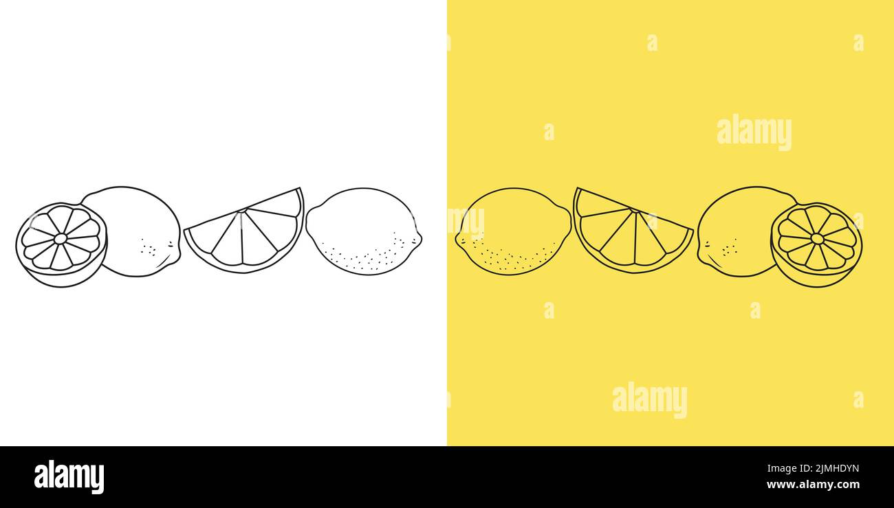 Lemon isolated doodle on black and yellow background. Lemon doodle ...