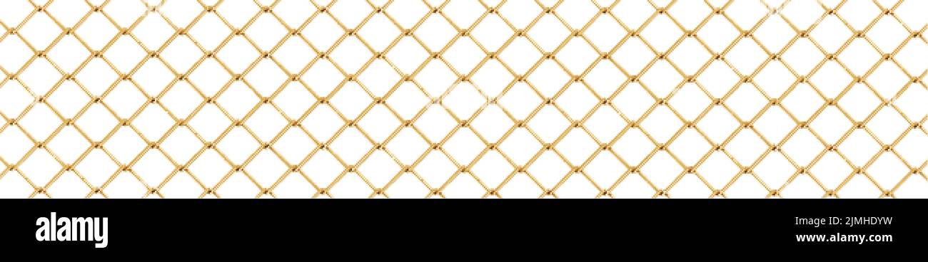 Golden metal fence mesh, pattern of gold wire grid isolated on white ...