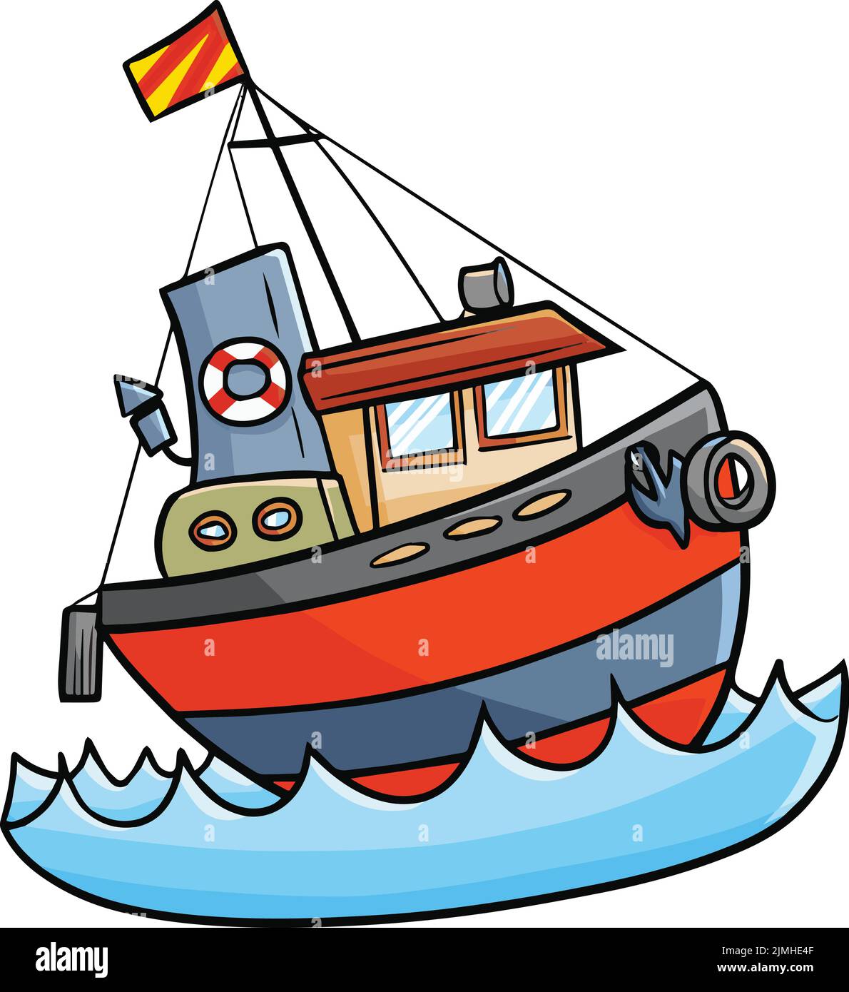 A vector illustration of a cute ship sailing in the ocean isolated on a ...