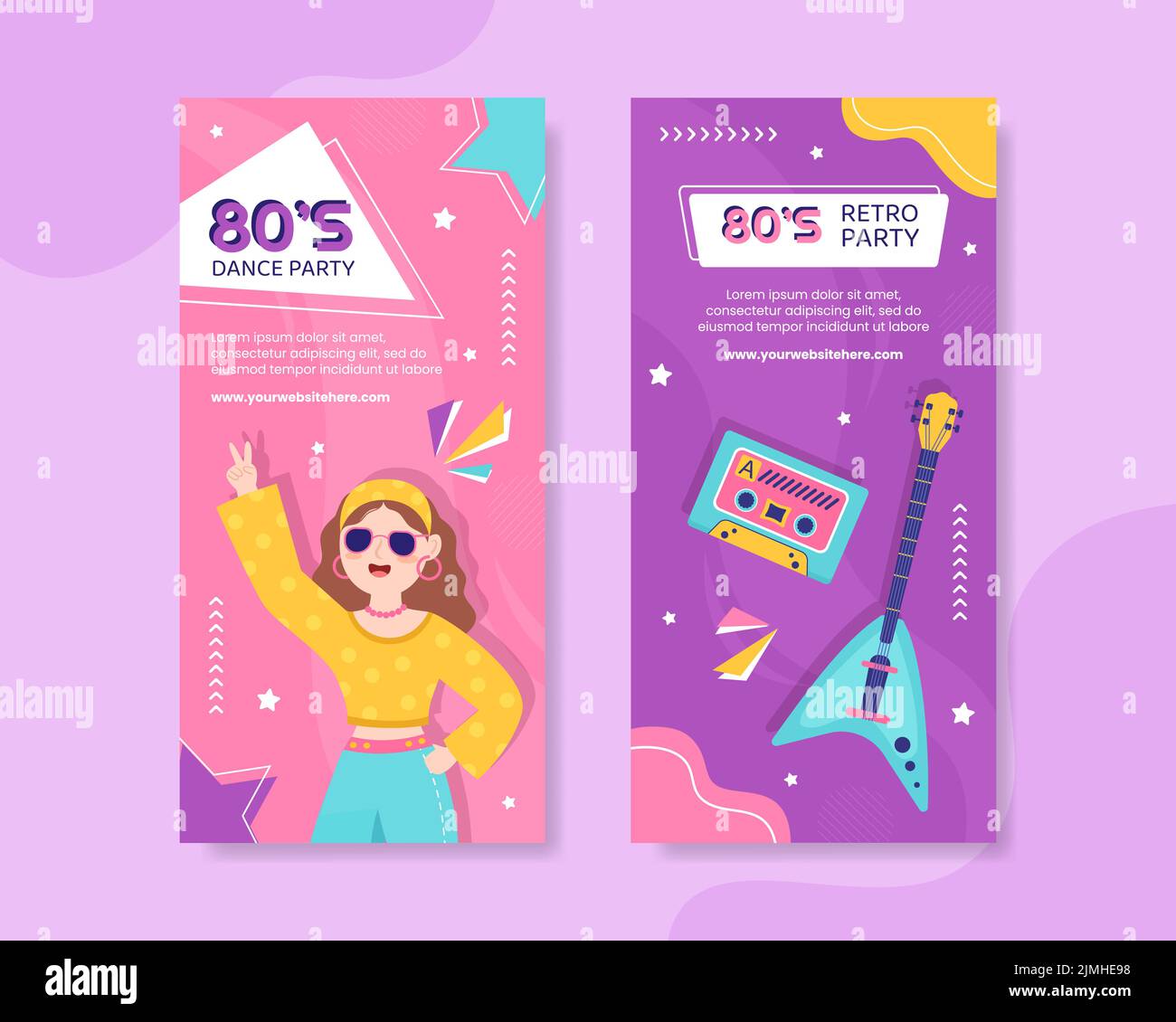 80s Party Vertical Banner Template Flat Cartoon Background Vector ...