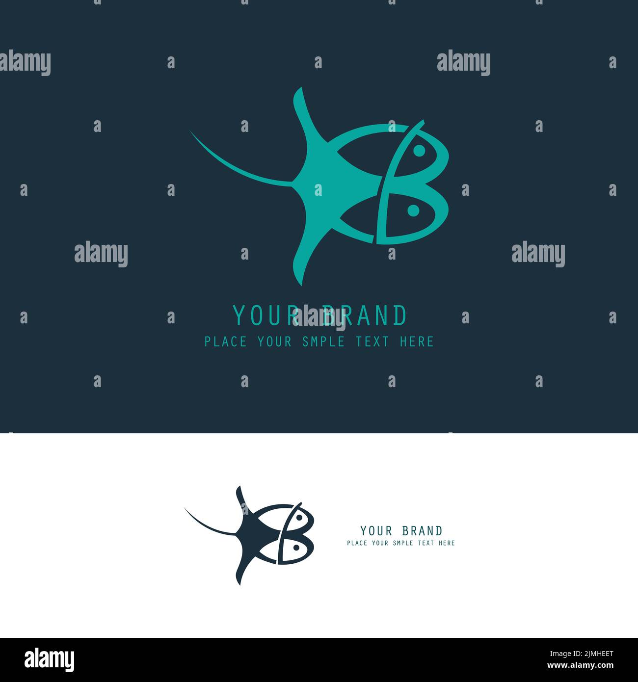 A vector illustration of an abstract fish brand logo with editable text ...