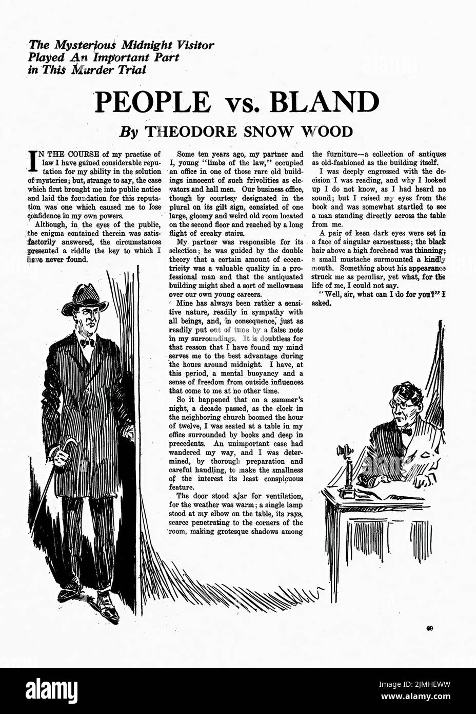 People vs. Bland, by Theodore Snow Wood. Illustration from Weird Tales ...