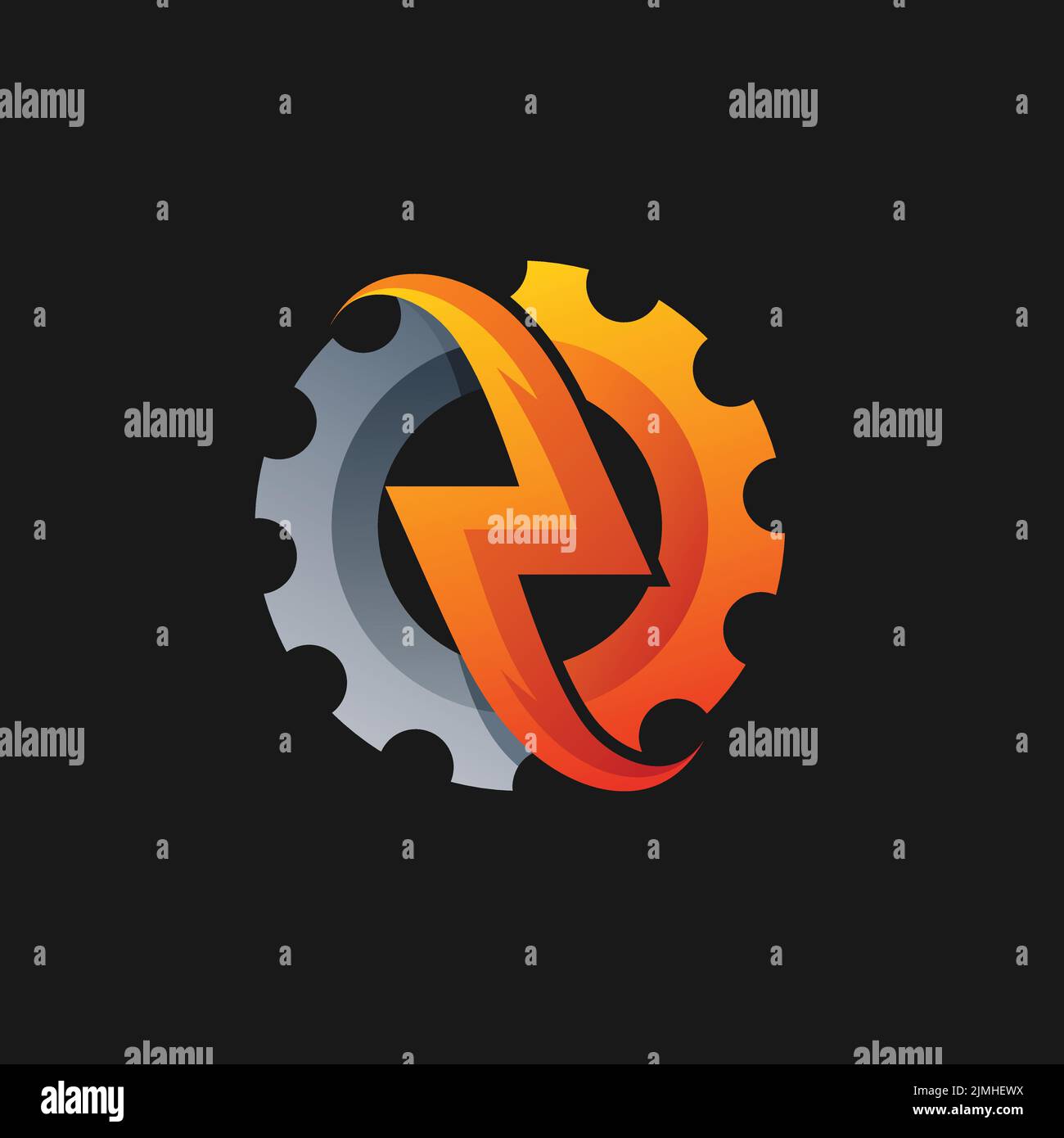 A vector design of a gear logo with electric volt concept on gray ...