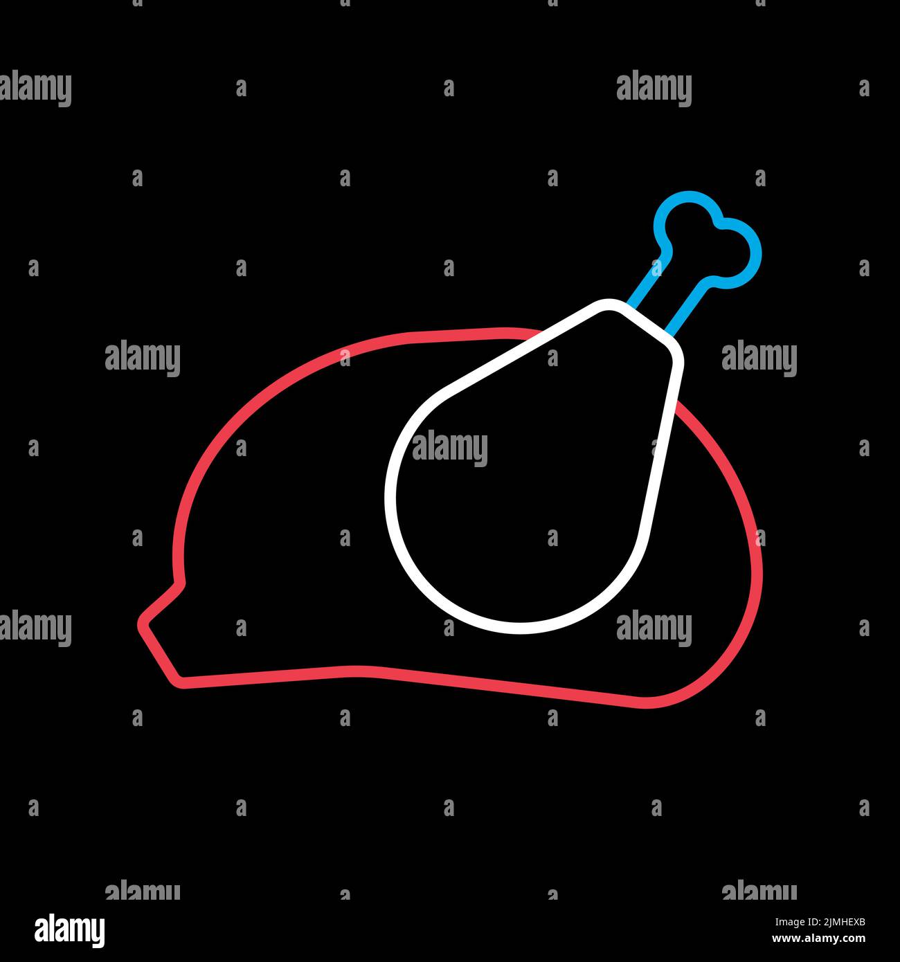 Whole roast chicken vector isolated on black background icon food meat ...