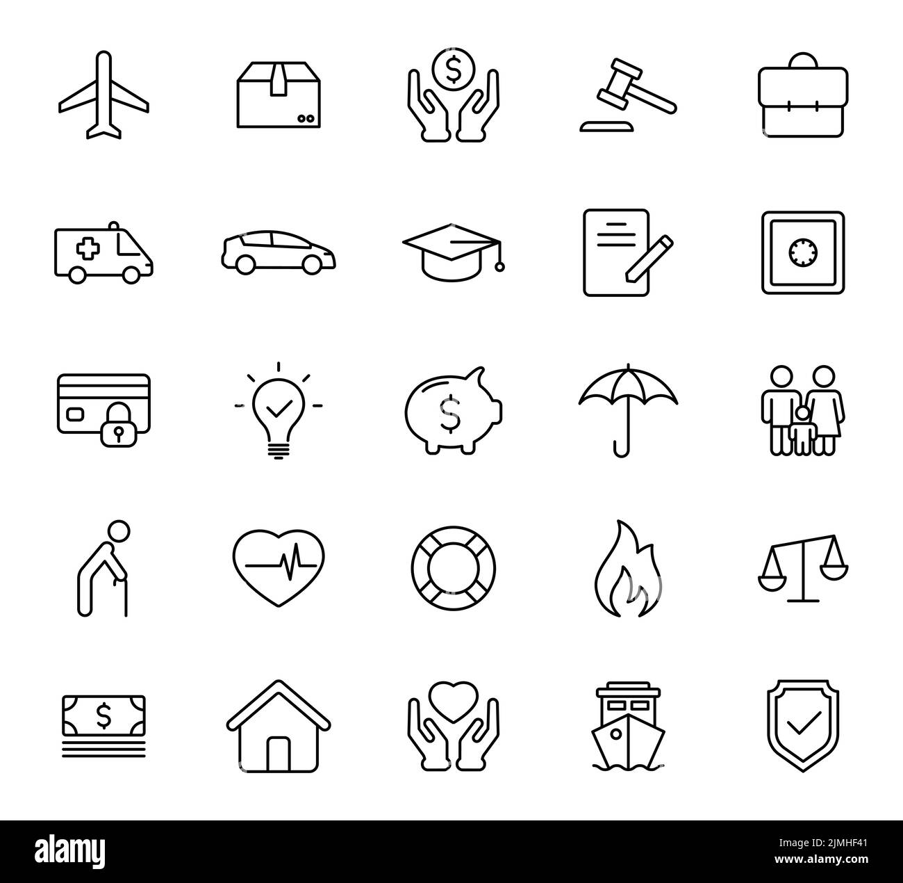 Insurance outline vector icons isolated on white. Insurance icon set ...