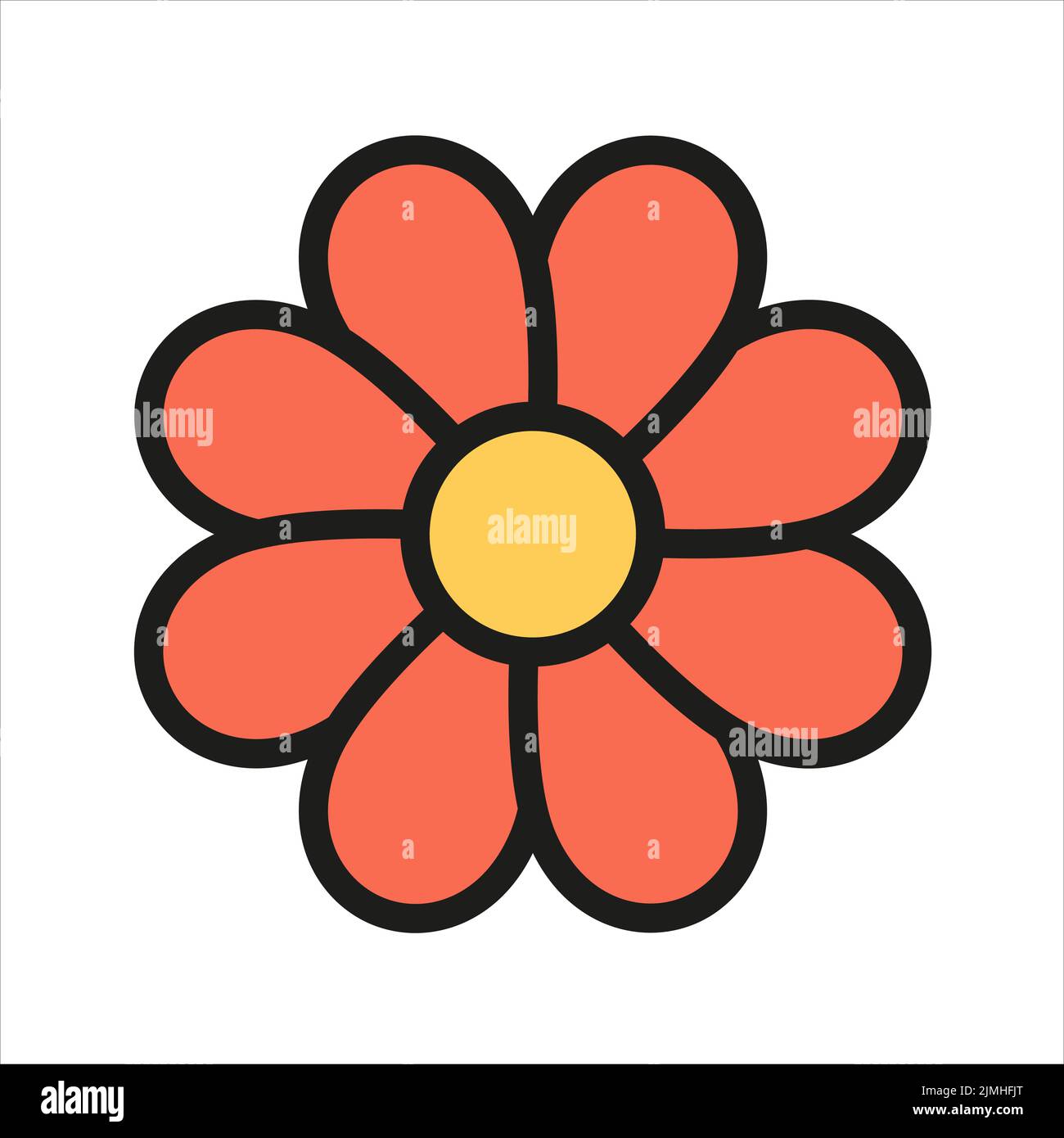 Red flower color flat icon with stroke isolated on white background ...