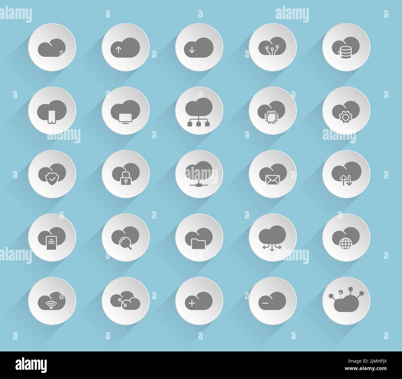 cloud computing vector icons on round puffy paper circles with ...
