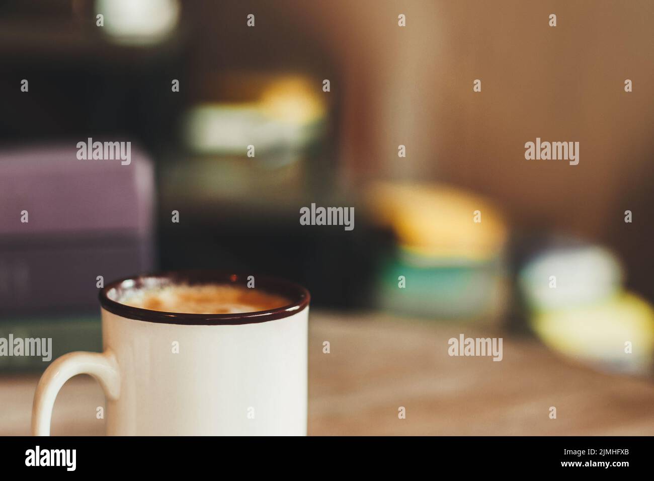 coffee break cappuccino mug blur background Stock Photo - Alamy