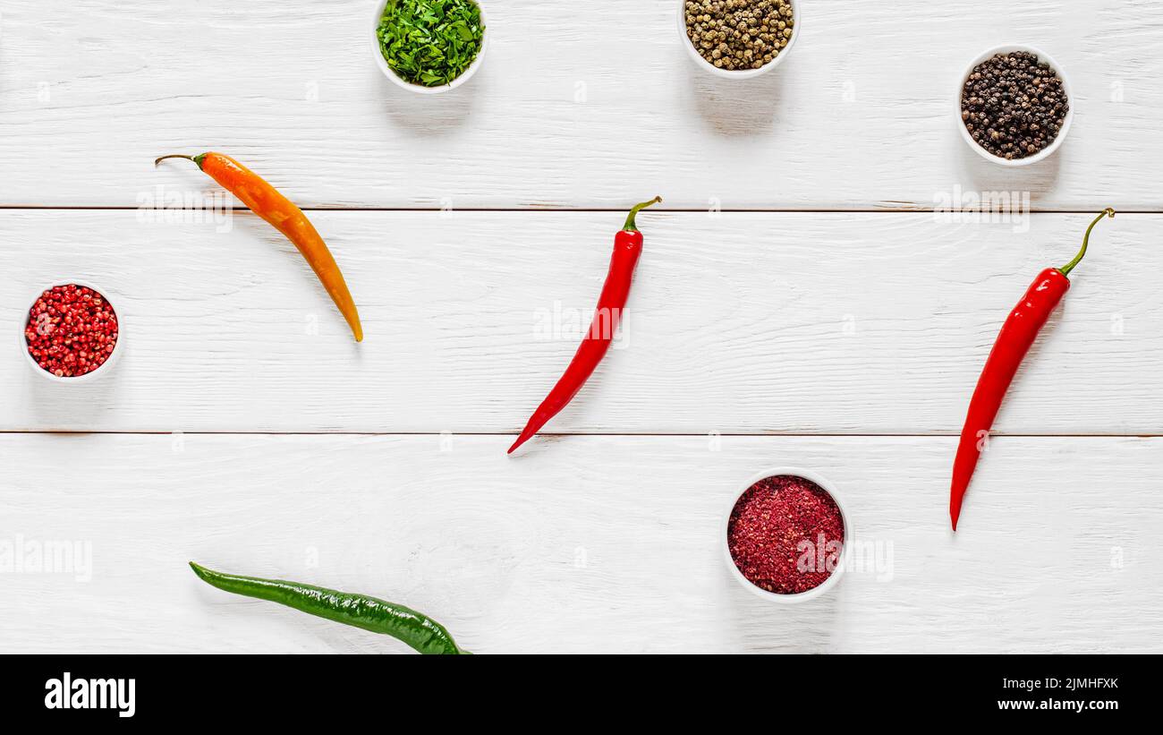 colorful chili spices flavoring assortment Stock Photo - Alamy