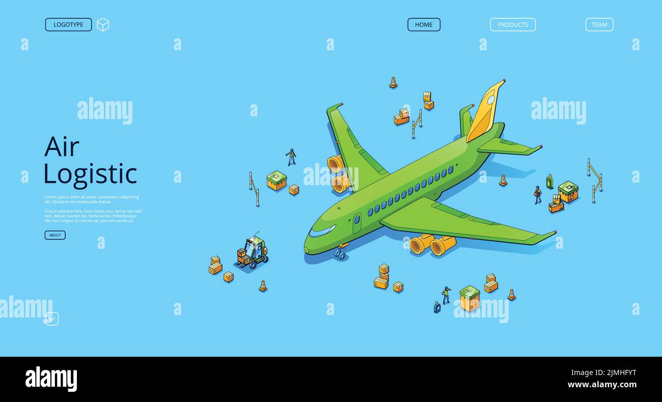 Air logistics isometric landing page. Airplane transport global ...