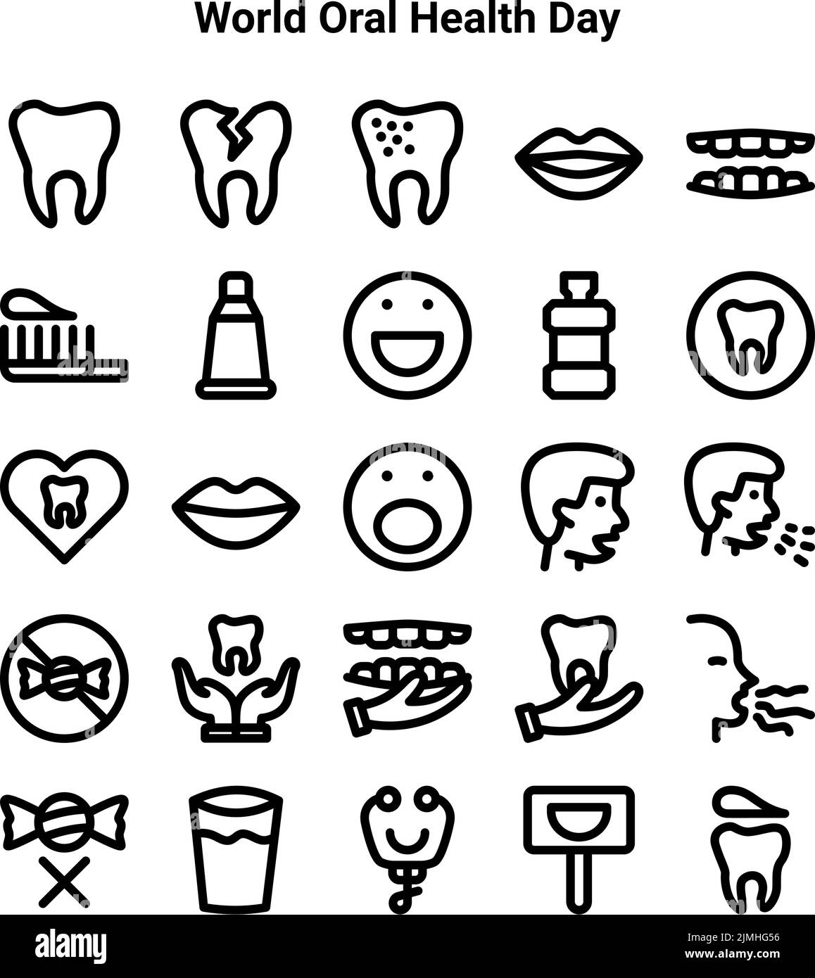 A set of outline icons for the World Oral Healthy day with a white ...