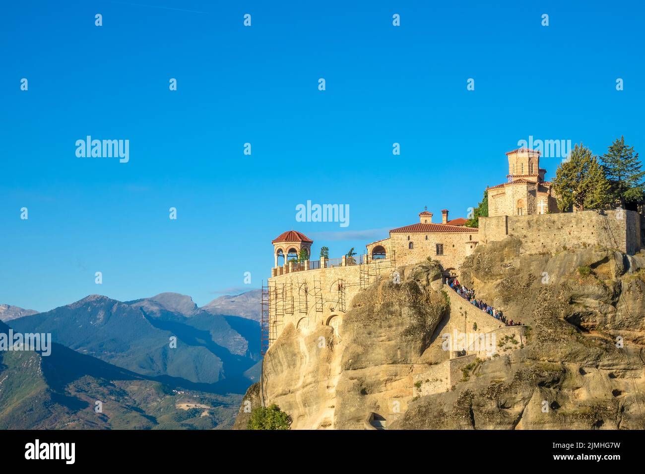 Greek Rock Monastery and Gazebo and Mountains Stock Photo - Alamy