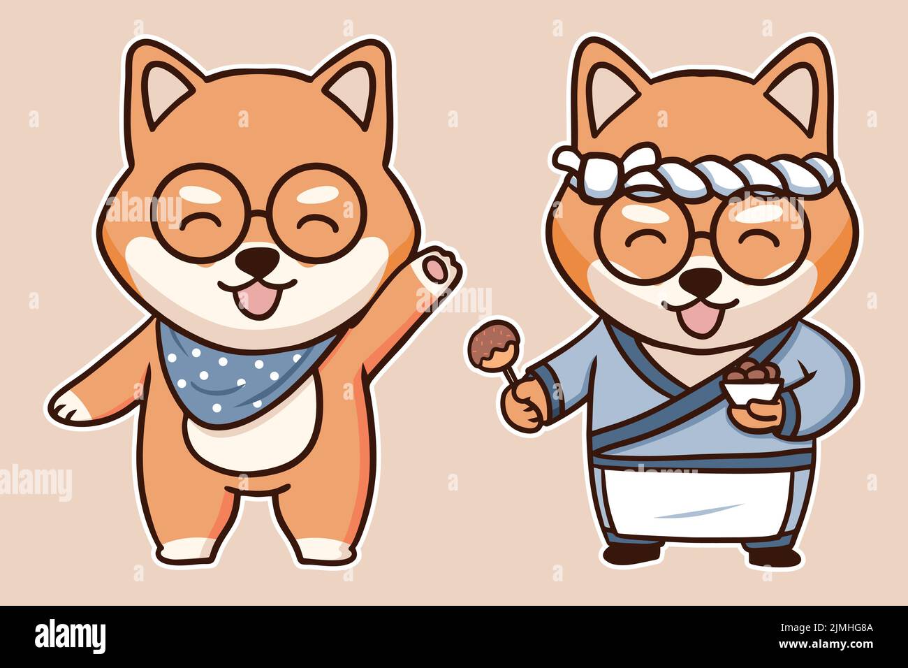 A cute adorable kawaii Japanese dog character smiling wearing Japanese ...