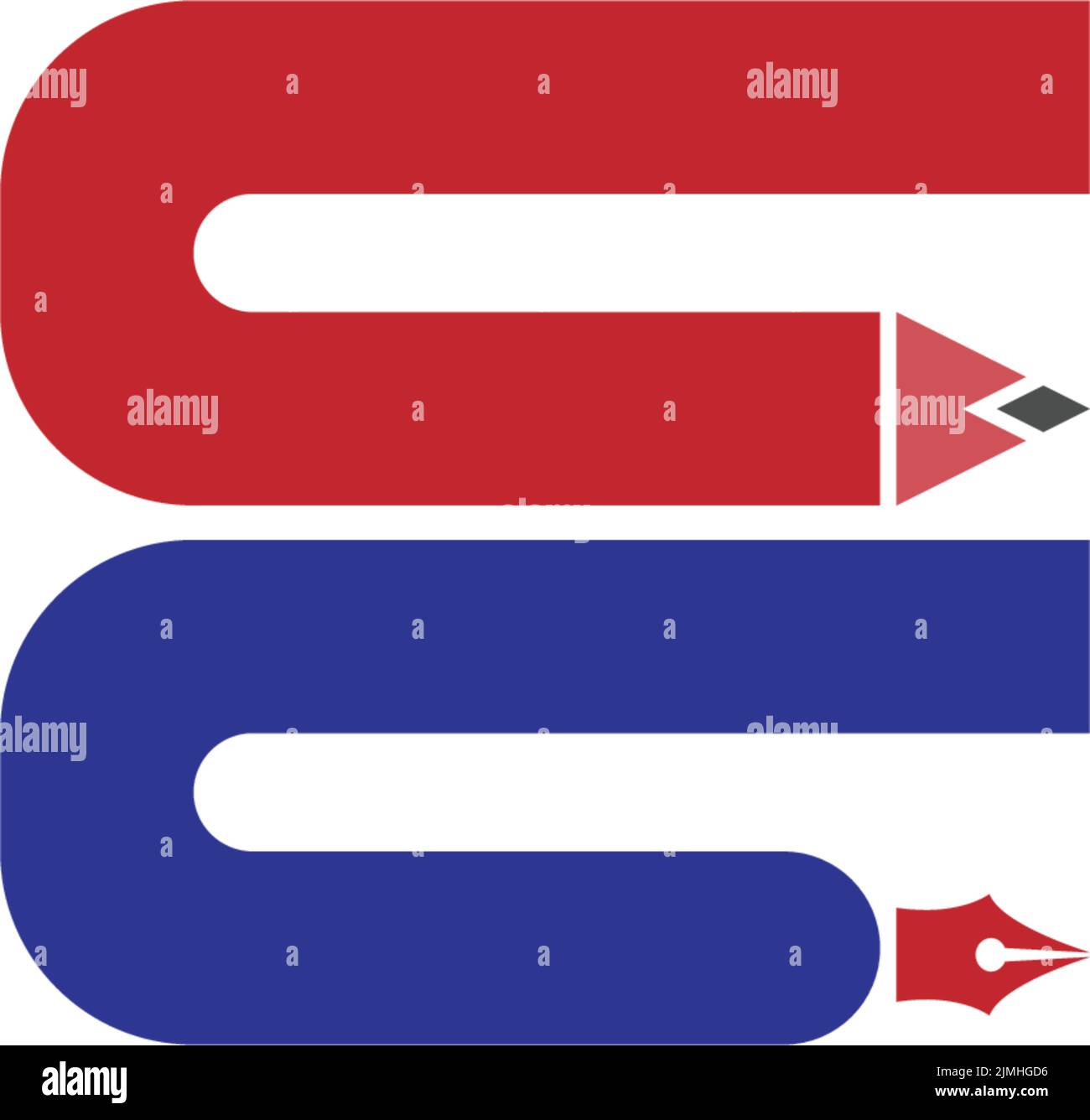 A vector flat design of the letter E logo illustration in blue and red ...