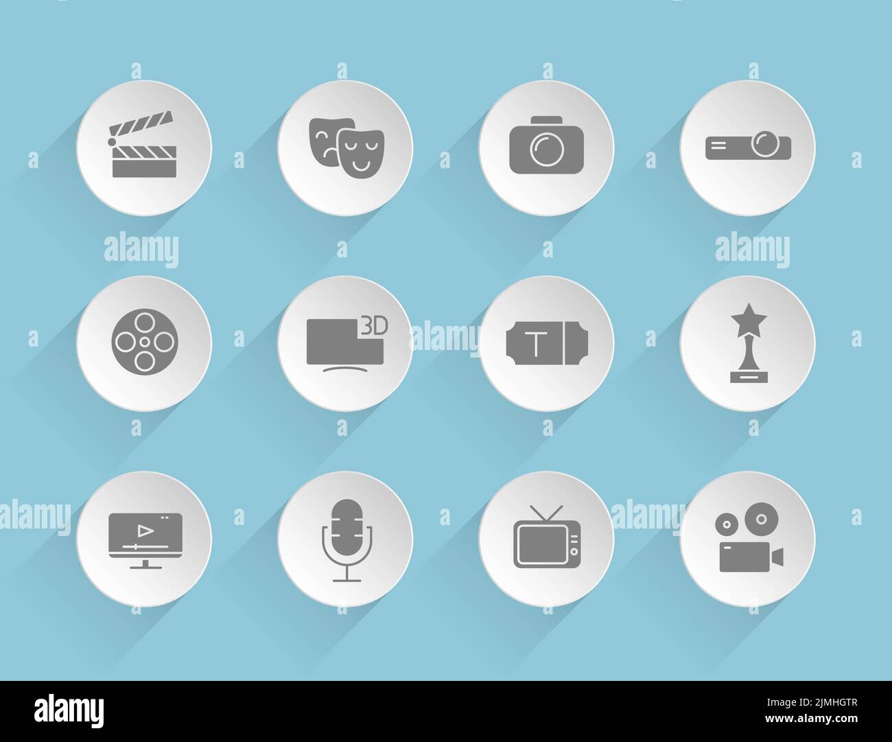 cinema vector icons on round puffy paper circles with transparent ...