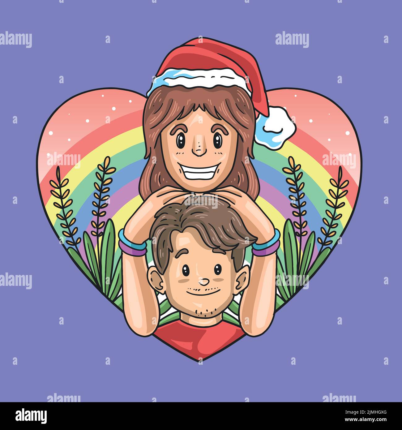 An illustration of mother and son celebrating New Year against the ...