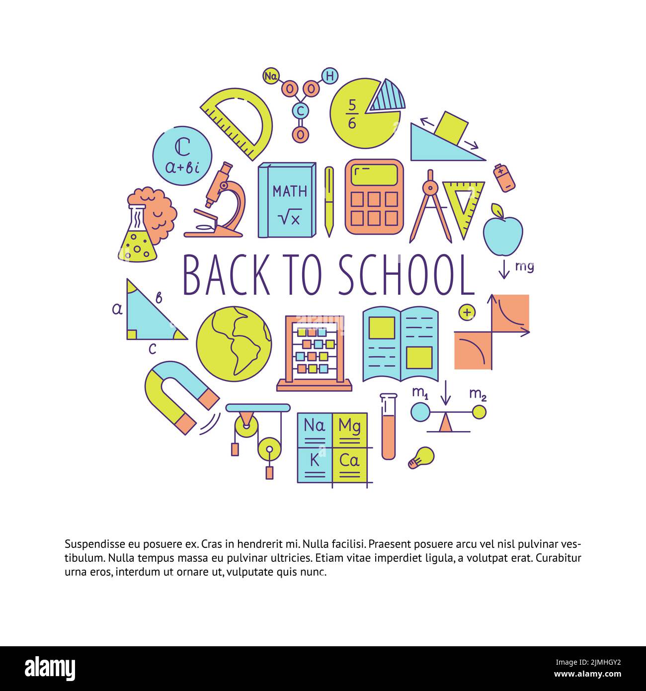 Back to school round banner in line style with place for text. Vector ...