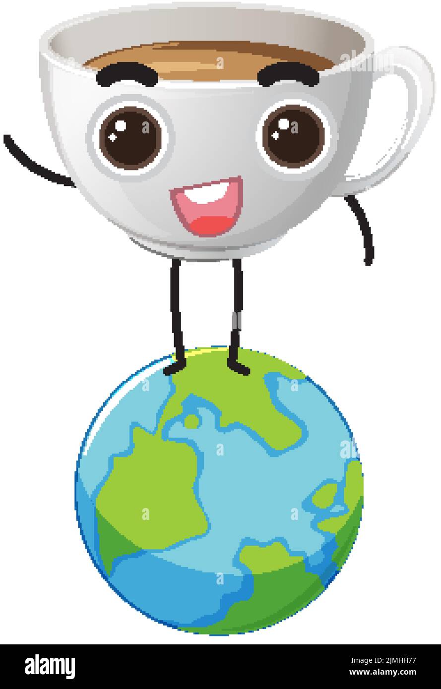 Tea cup with cute face on earth planet illustration Stock Vector Image ...