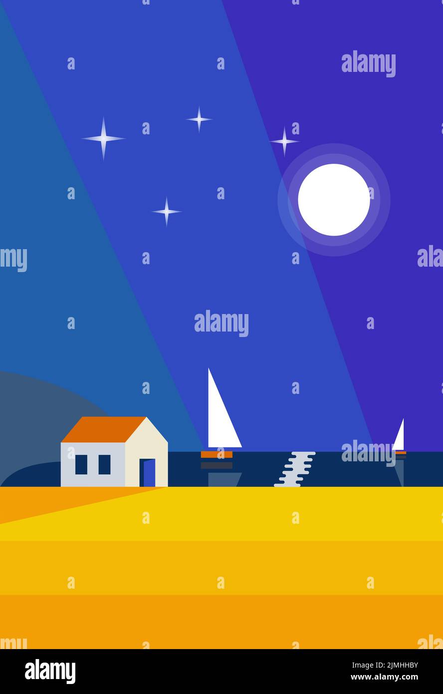 Moonlight way in Ukrainian Crimea. Seascape illustration Stock Vector ...